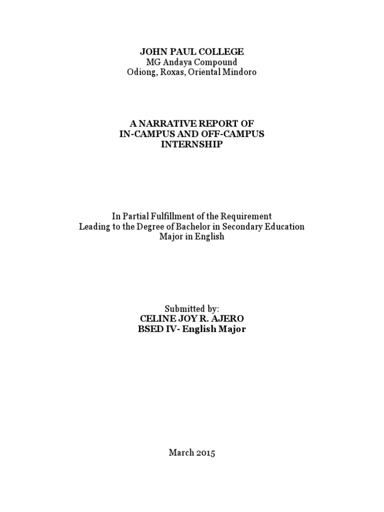 Title Page, Acknow, Dedication of Narrative Report | PDF | Cognition ...