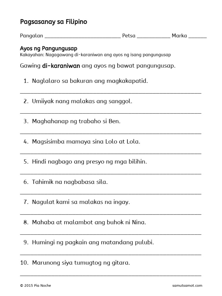 Ayos NG Pangungusap 5 | PDF
