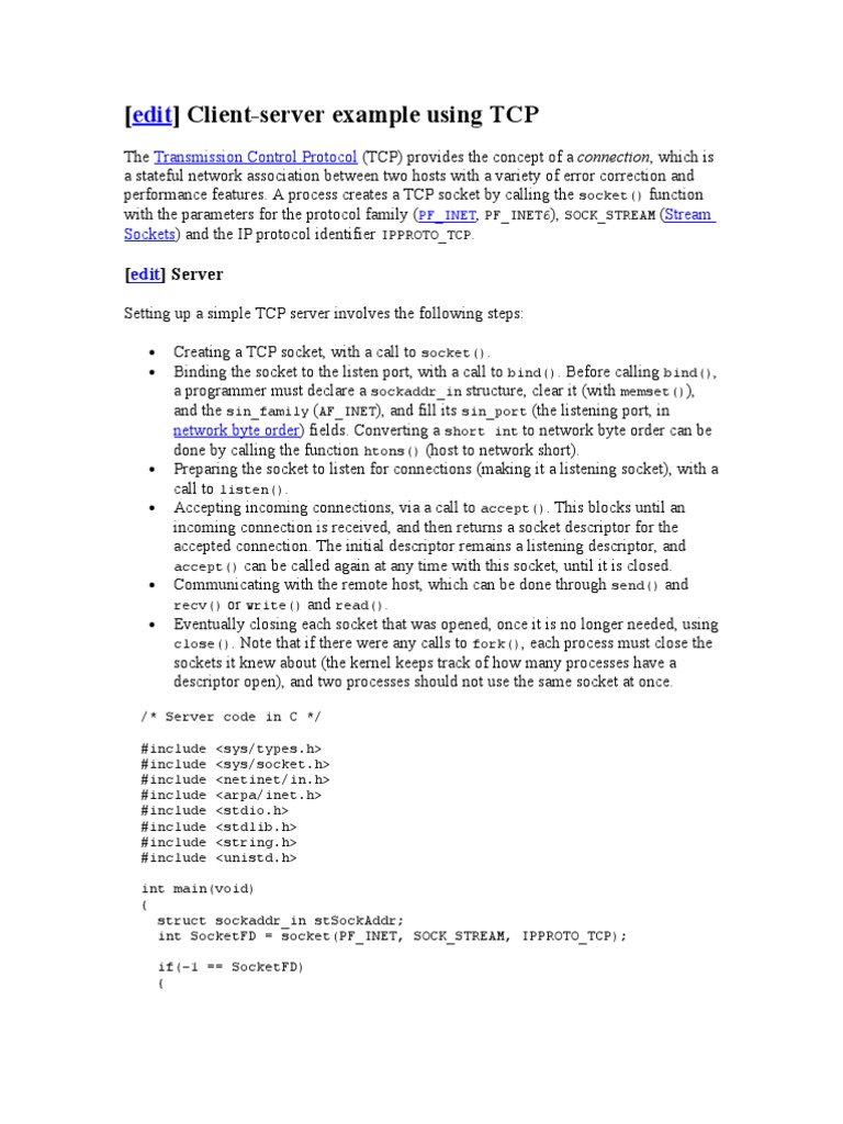 (Edit) Client-Server Example Using TCP | PDF | Network Socket ...