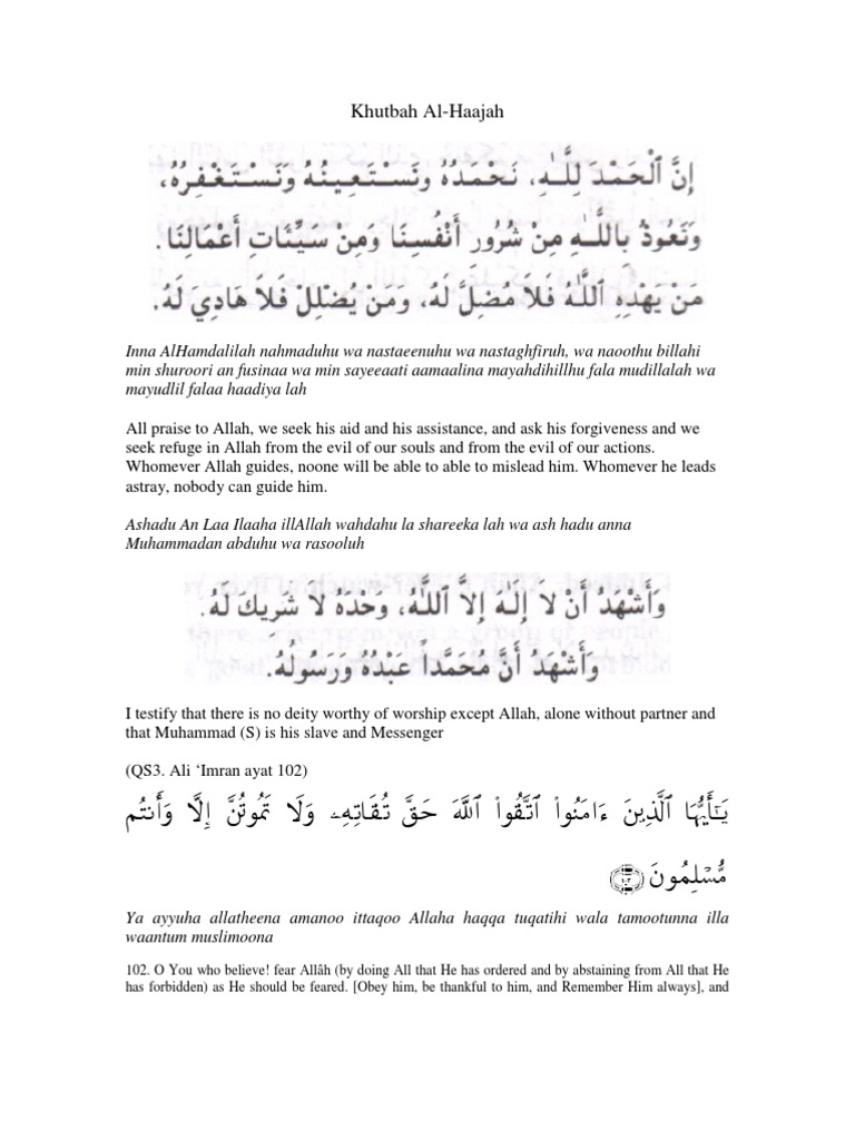 Khutbah Hajjah In Arabic