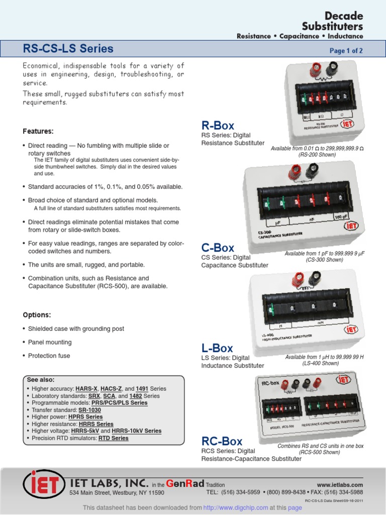 IET Lab - RS-201W Range Precision Resistance Substituter | Download ...