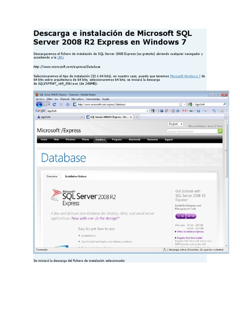 Microsoft SQL Server 2008 R2 Express en Windows 7 | Descargar gratis PDF | Servidor SQL de ...