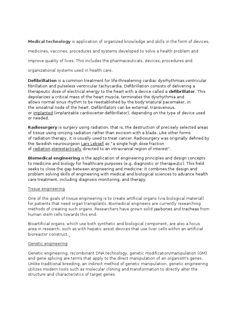 Medical Technology Is Application of Organized Knowledge and Skills in ...