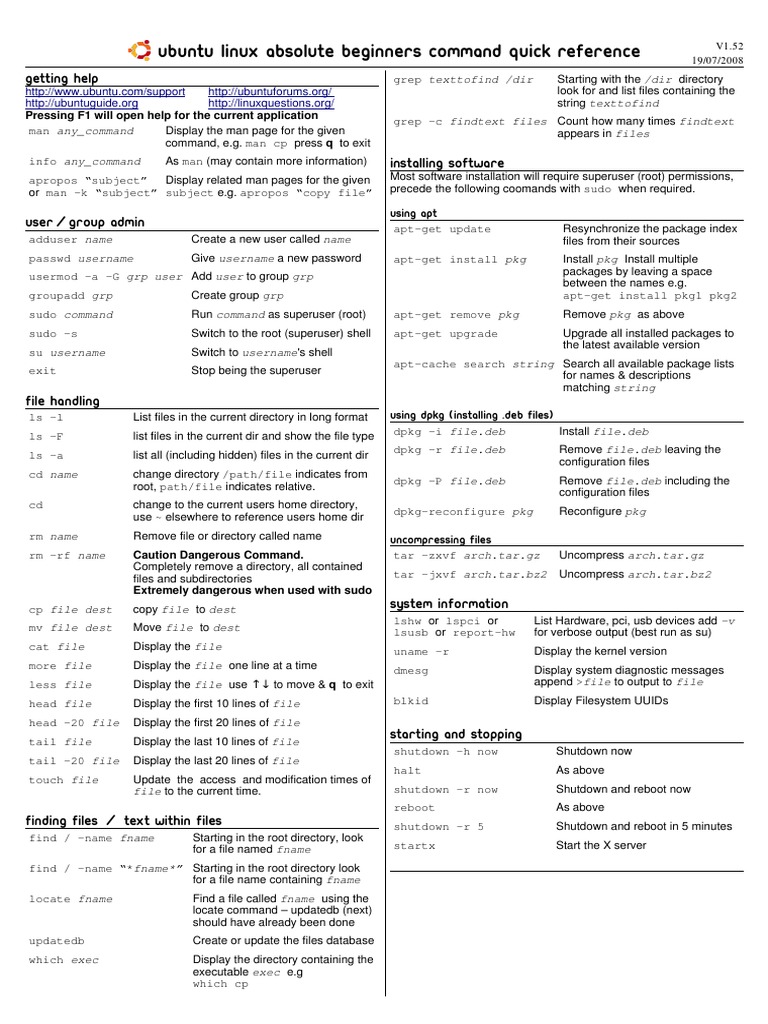 Ubuntu Linux Absolute Beginners Command Quick Reference | PDF ...