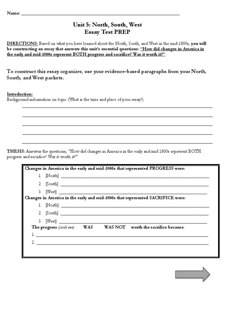Essay Test Prep Organizer Unit 5 | PDF | Essays | Thesis