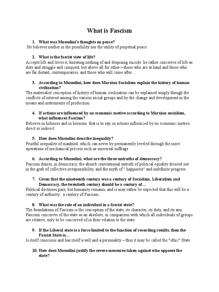 What Is Fascism - Unit 4 | PDF | Fascism | Benito Mussolini