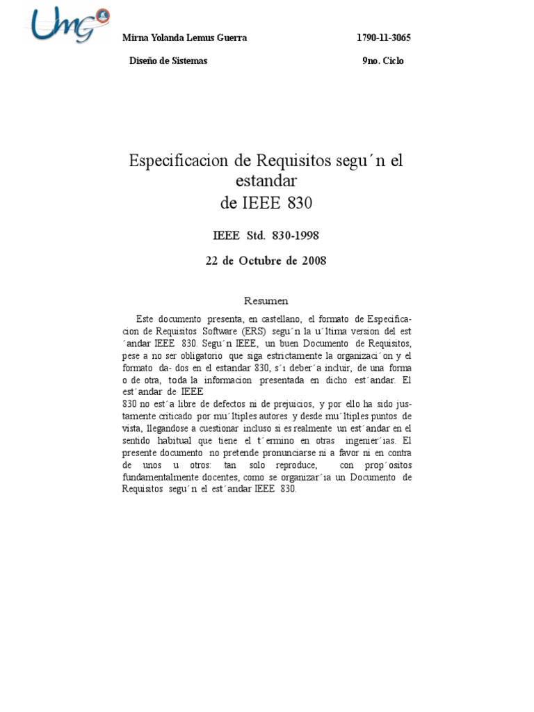 Ieee 830 | PDF | Software | Ingeniería Informática