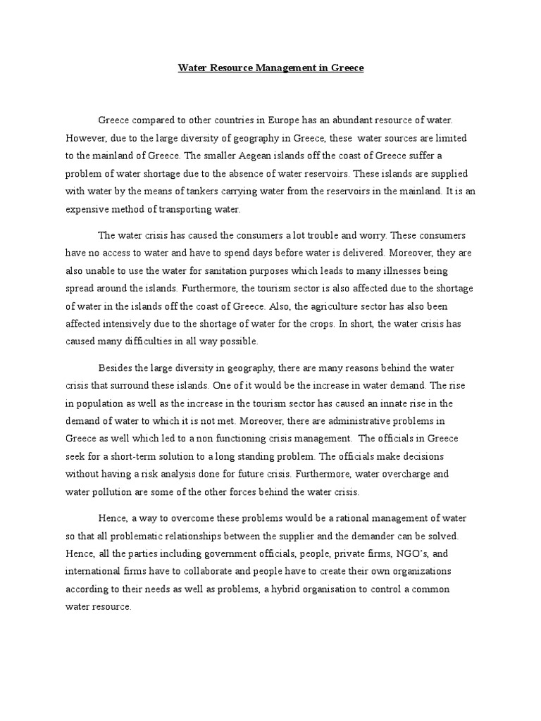 Water Resource Management in Greece Summary (Group 40) | PDF | Water ...