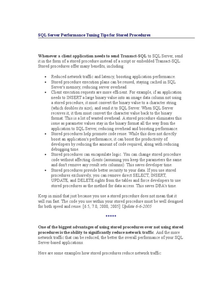 Performance Tuning Tips For Stored Procedures | PDF | Microsoft Sql Server | Subroutine