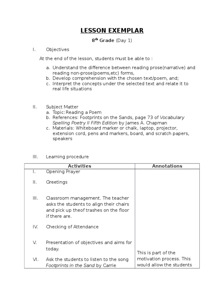 Lesson Exemplar | PDF | Reading Comprehension | Learning