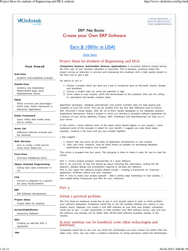Project Ideas For Students | PDF | Entity Framework | Model–View–Controller