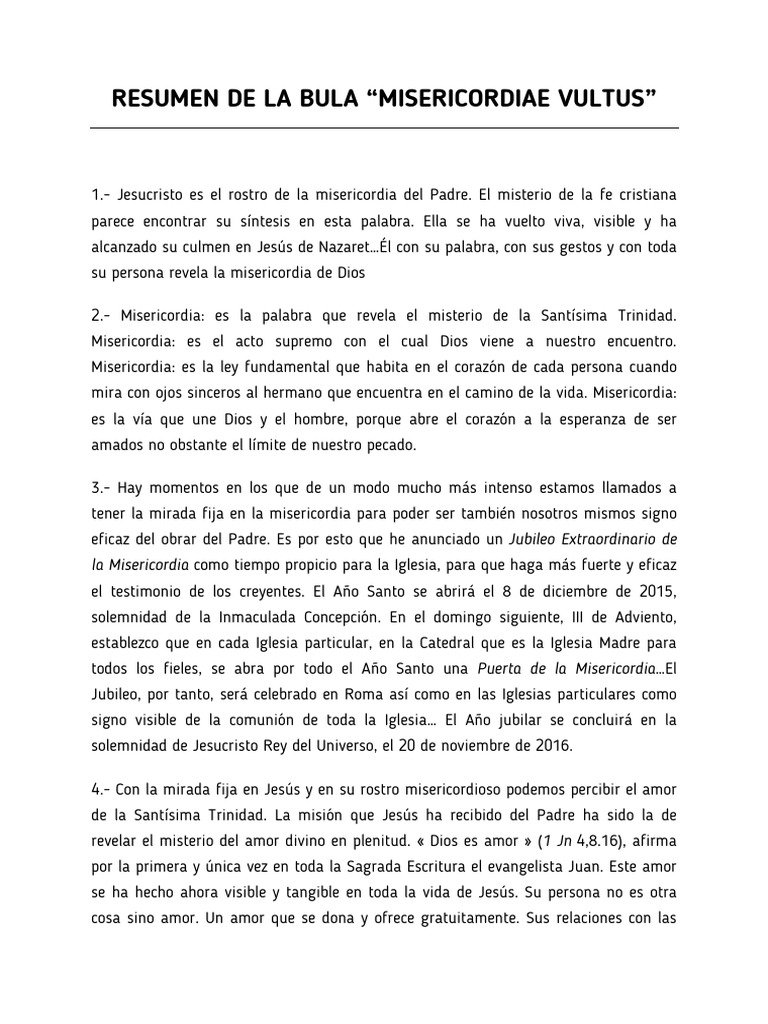 Resumen de La Bula Misericordiae Vultus | PDF | Penitencia | Perdón