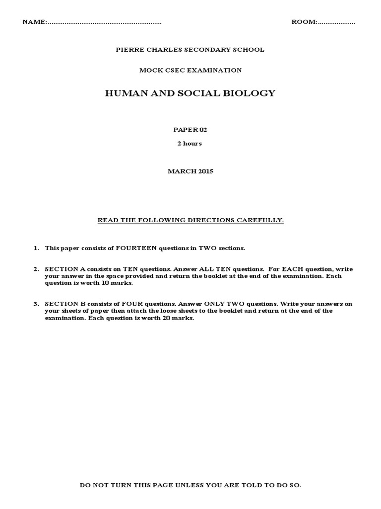 HSB Mock Paper 2 | PDF | Dominance (Genetics) | Allele