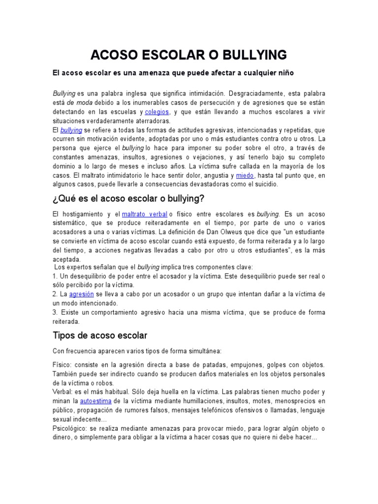 Acoso Escolar o Bullying | PDF | La sexualidad humana | Relaciones ...