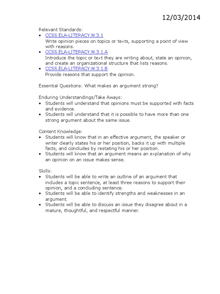 Thoughtful Arguments Unit Plan | PDF | Argument | Understanding