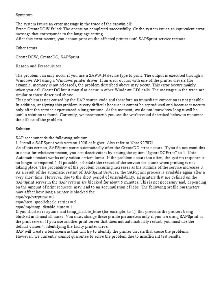 SAPSprint Error Troubleshooting Guide | PDF | Computer Programming ...