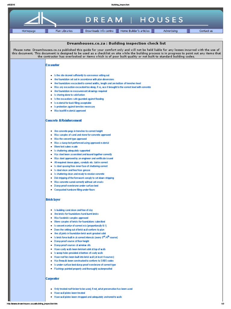 Building Inspection Checklist | PDF | Roof | Concrete