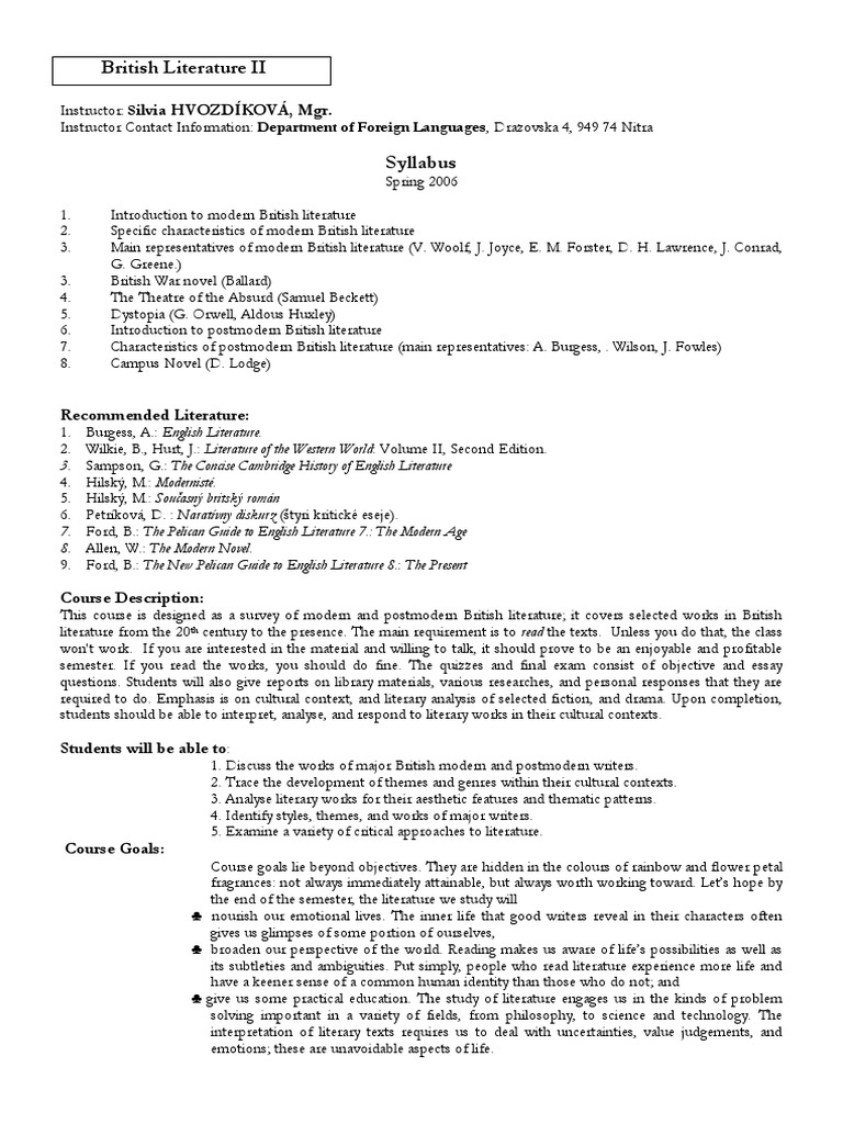 Postmodern British Literature Overview | PDF | British Literature ...