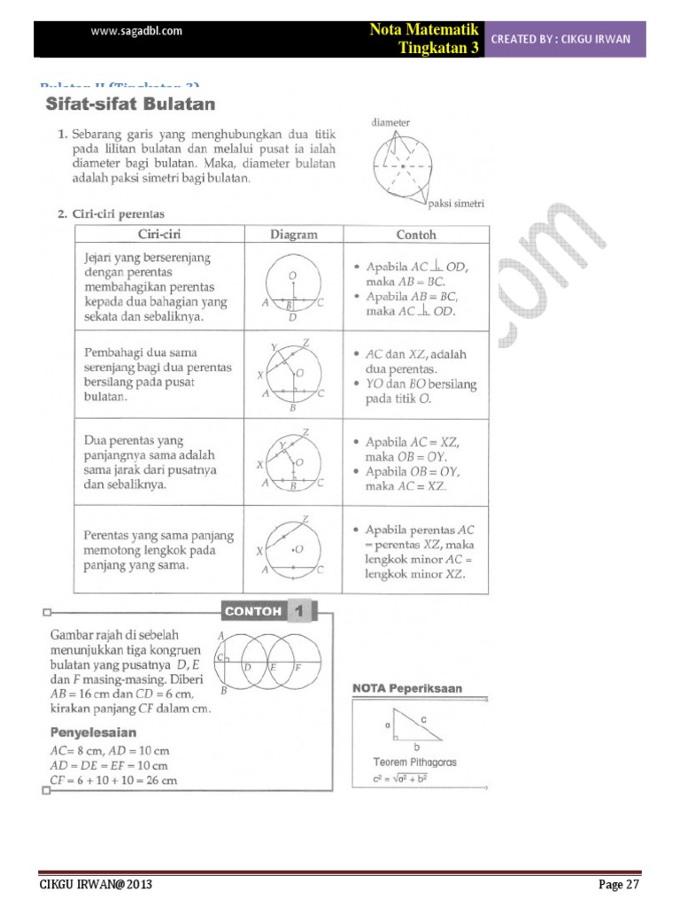 Bab 3 Matematik Tingkatan 3 - Bulatan II | PDF