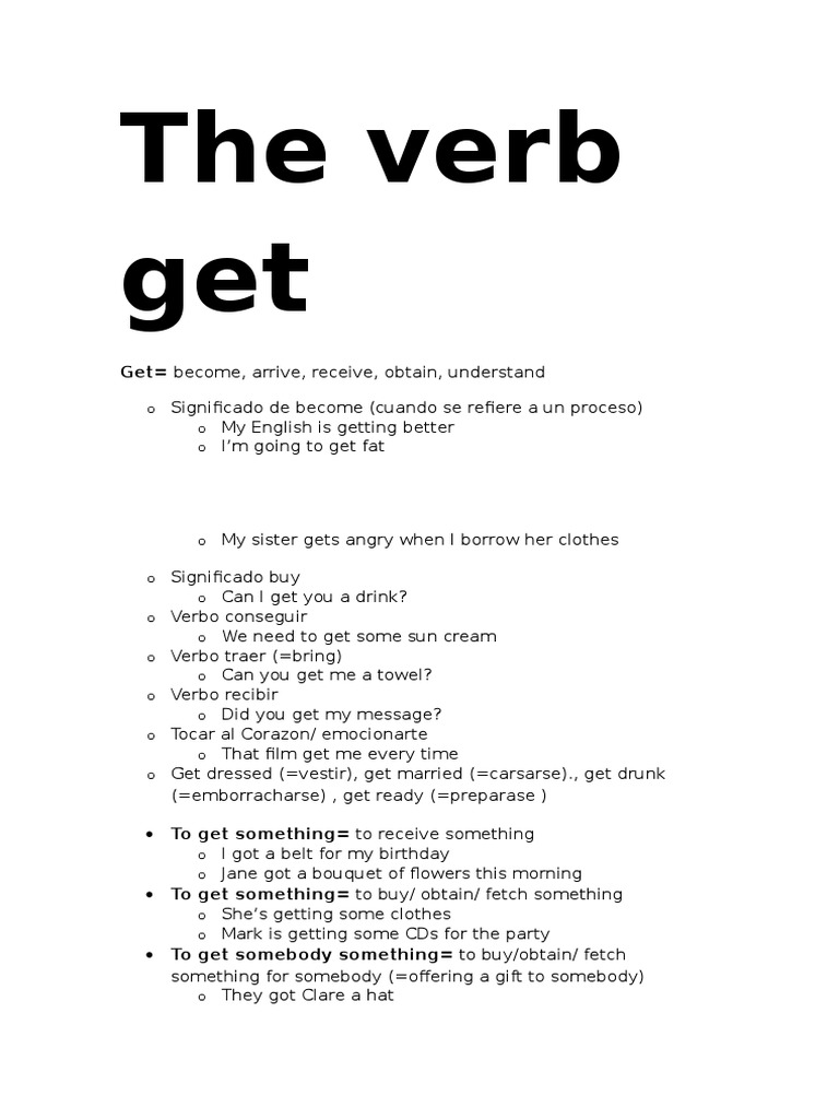 The Verb Get: Get Become, Arrive, Receive, Obtain, Understand | PDF ...