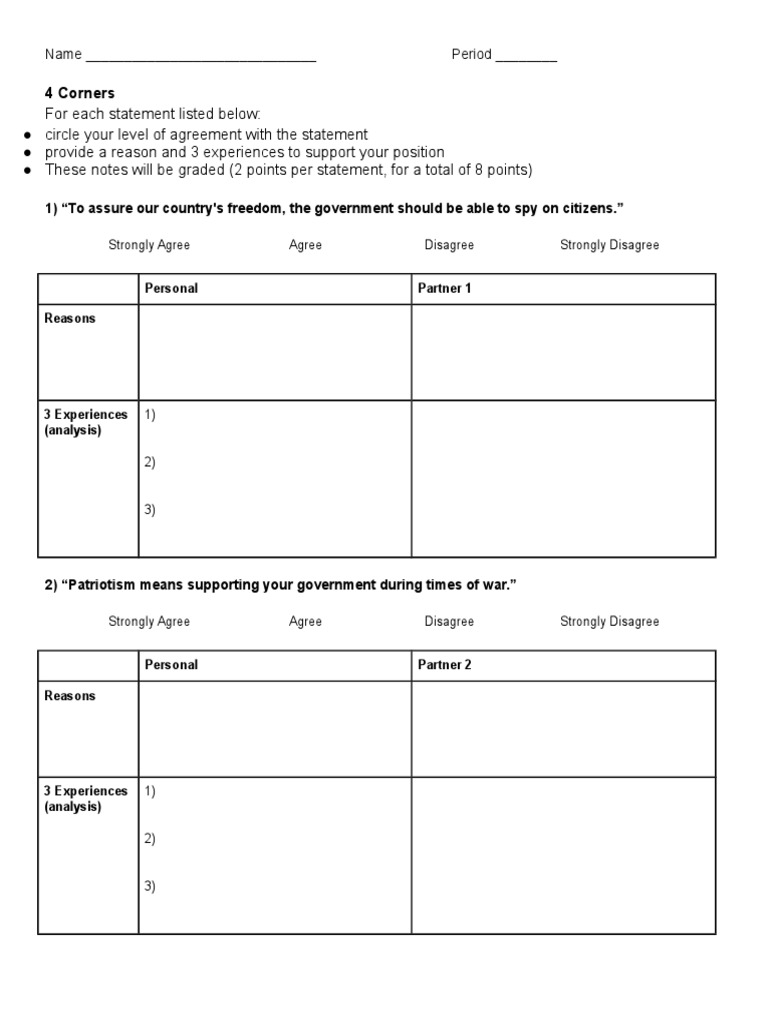 Four Corners Discussion Activity | PDF | Politics | Games & Activities