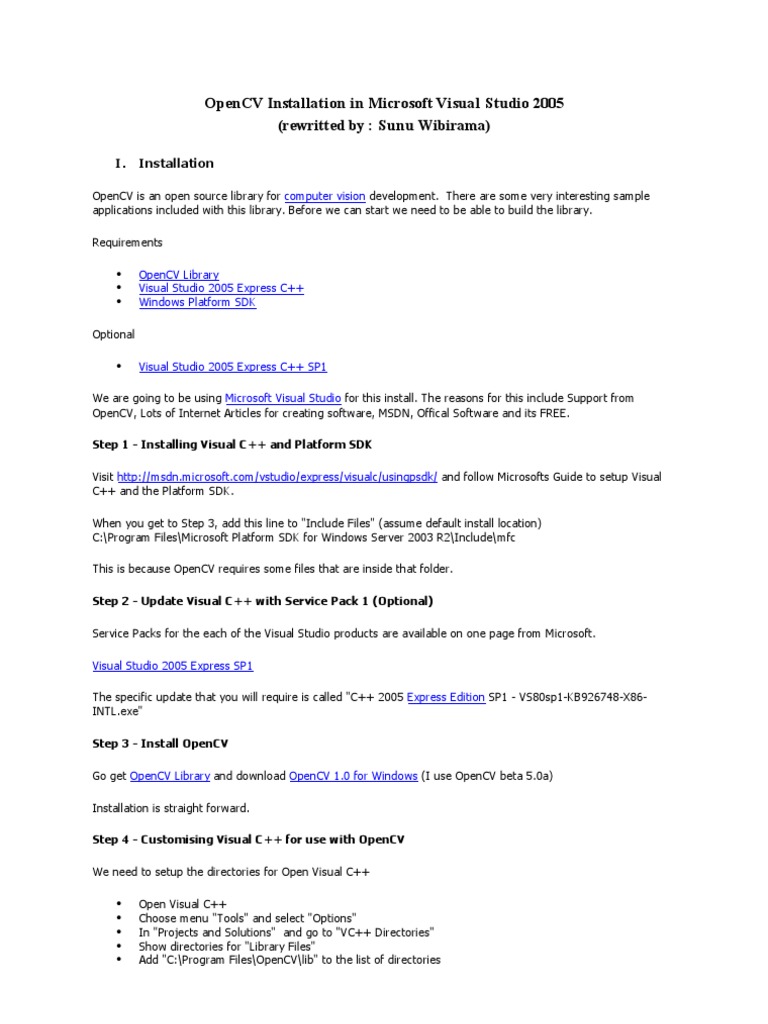 OpenCV Setup in Visual Studio 2005 | PDF | Microsoft Visual Studio ...