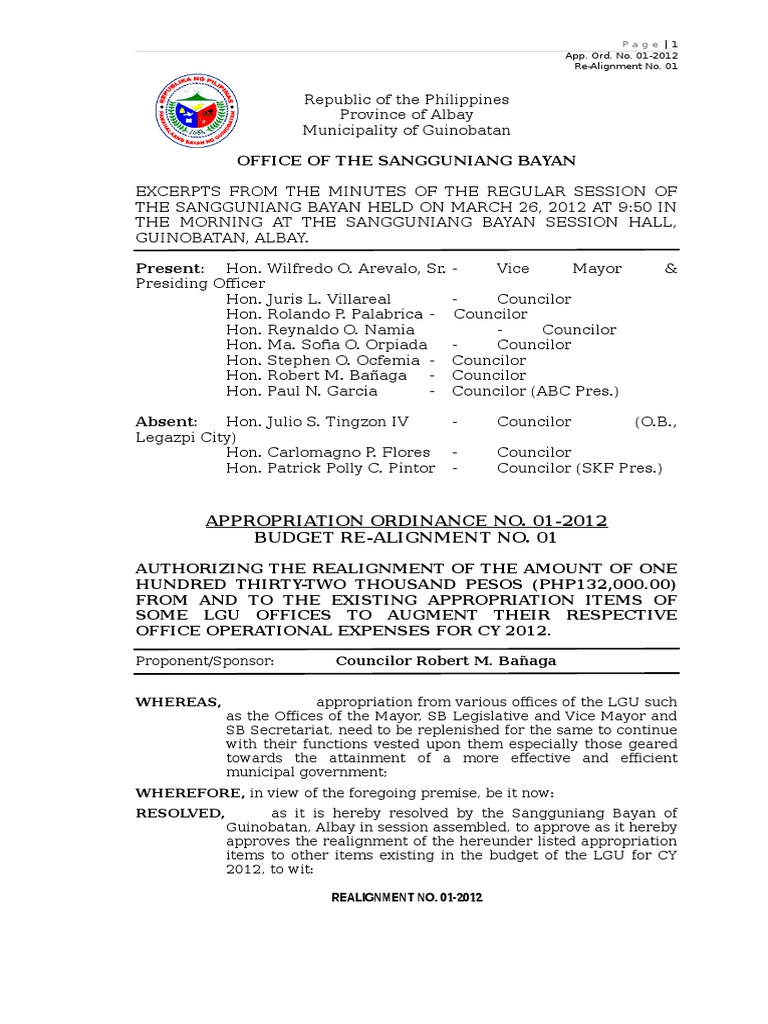 01-2011 Realignment No. 01 | PDF | Local Government | Government