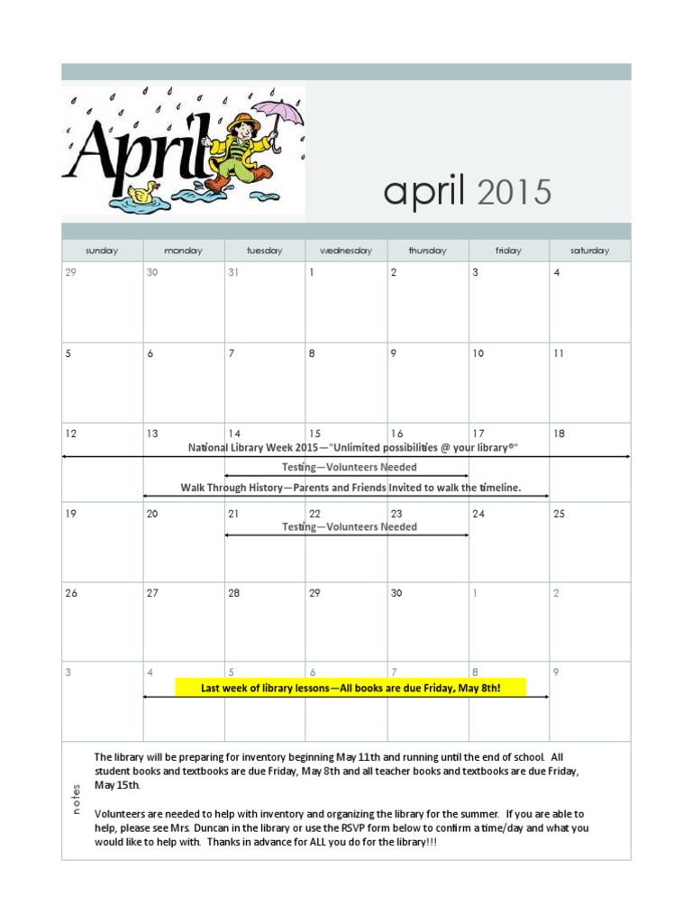 April 2015 Library Events Schedule | PDF