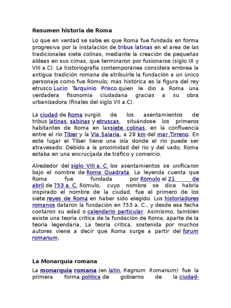 Resumen Historia de Roma | PDF | Roma antigua | Republica Romana