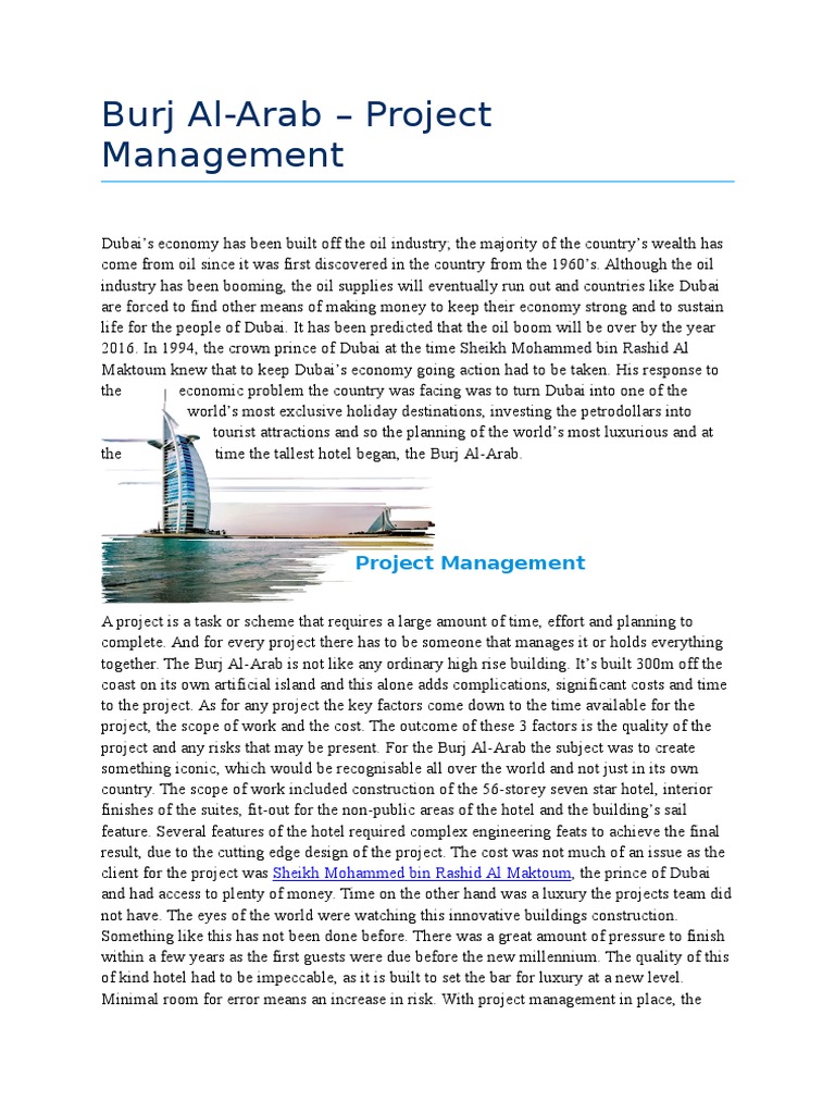 Project Management The Burj Al-Arab | PDF | Dubai | Economies