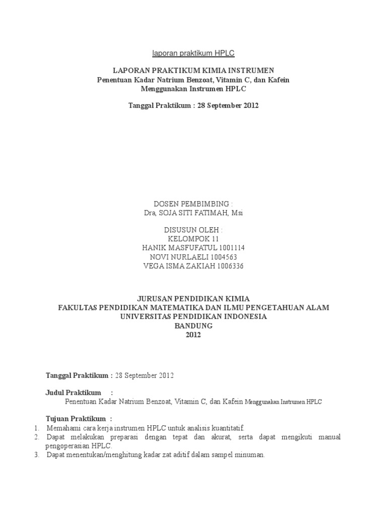 Laporan Praktikum HPLC | PDF