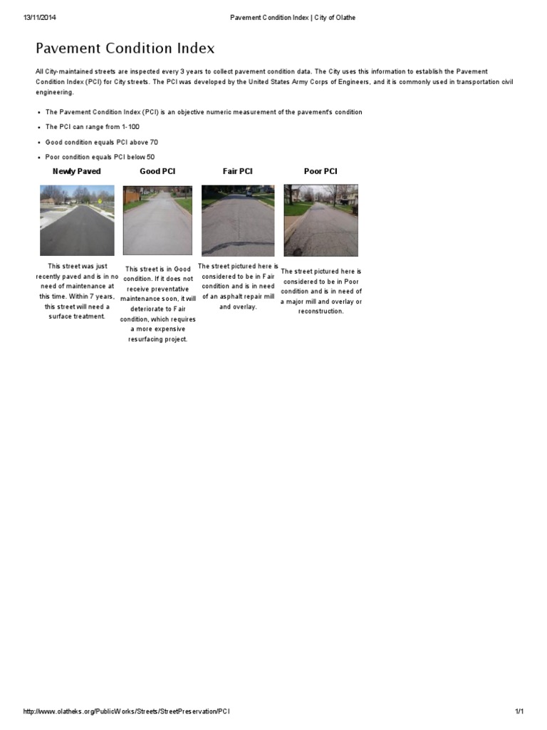 Olathe Pavement Condition Index Guide | PDF | Road Surface | Road Transport