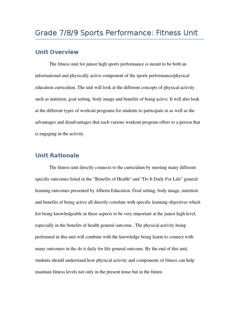Grade 7/8/9 Sports Performance: Fitness Unit | PDF | Physical Fitness ...