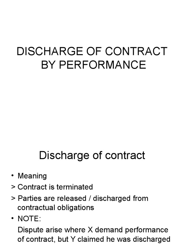Discharge of Contract by Performance | PDF | Breach Of Contract ...