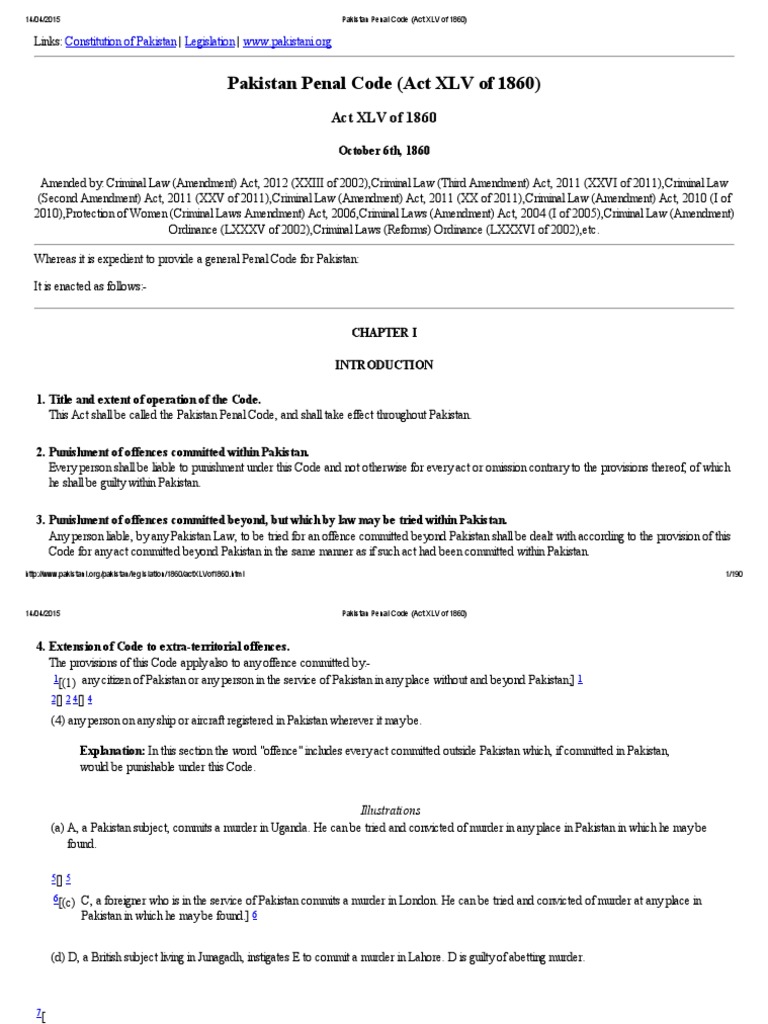 Pakistan Penal Code Overview 1860 | PDF | Fine (Penalty) | Judge