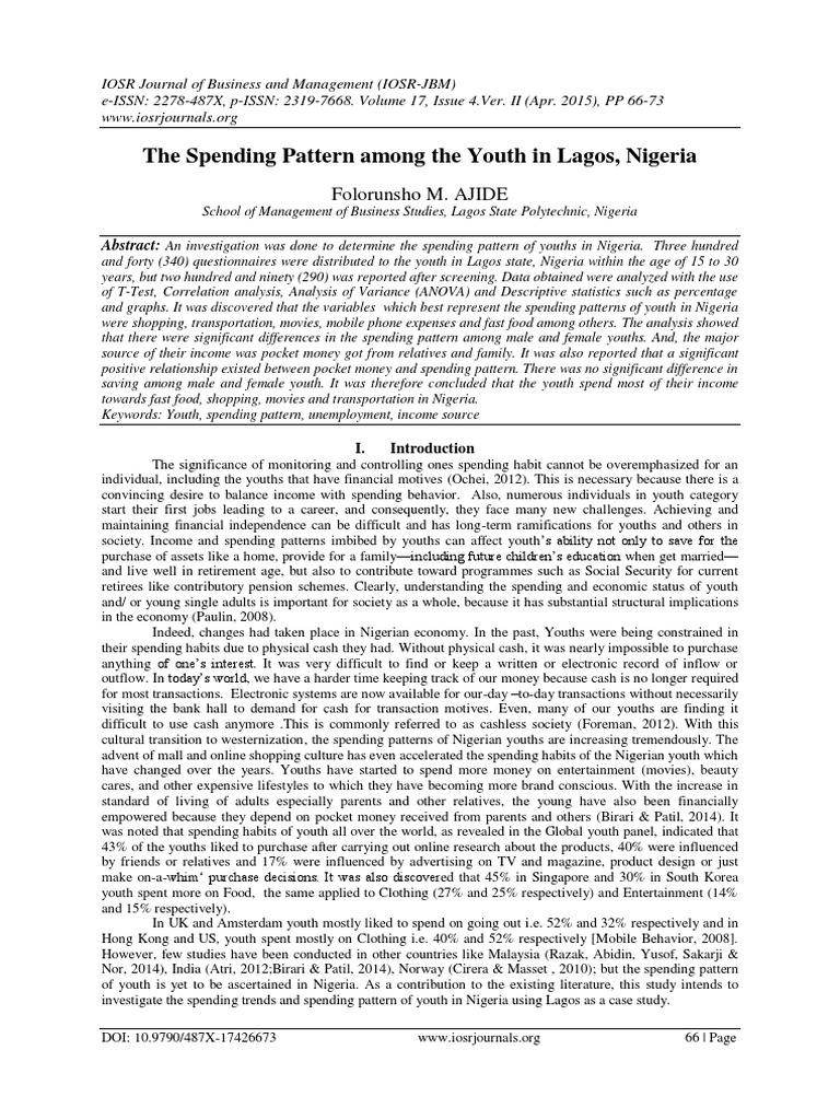The Spending Pattern Among The Youth in Lagos, Nigeria | PDF | P Value ...