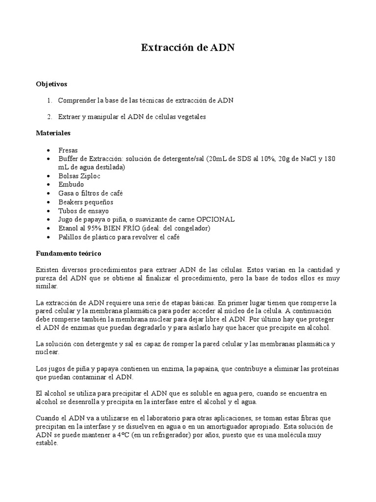 Extraccion de ADN | PDF | Adn | Biología Celular)