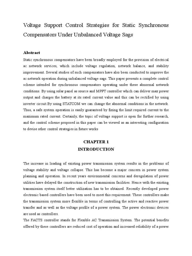 Voltage Support Control Strategies For Static Synchronous Compensators Under Unbalanced Voltage ...