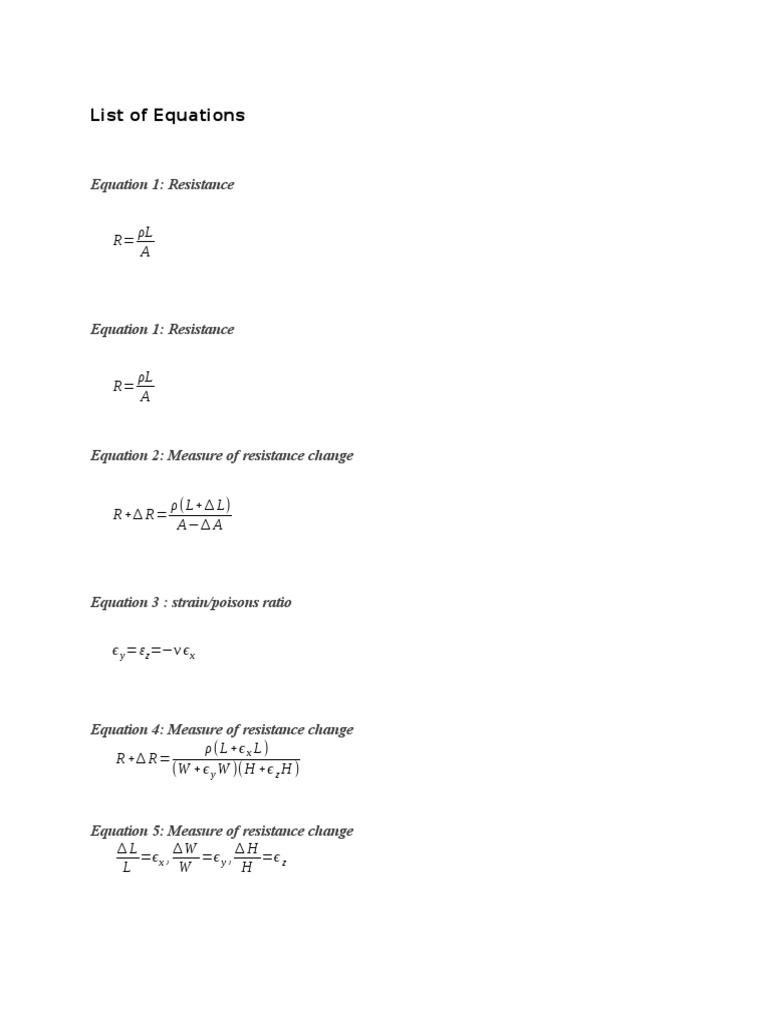 Key Engineering Equations List | PDF