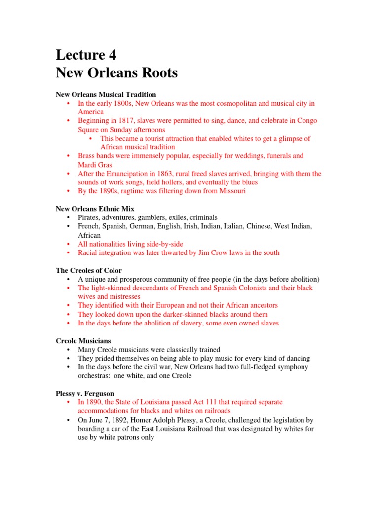 Lecture 4 (New Orleans) | PDF | Jazz | American Styles Of Music