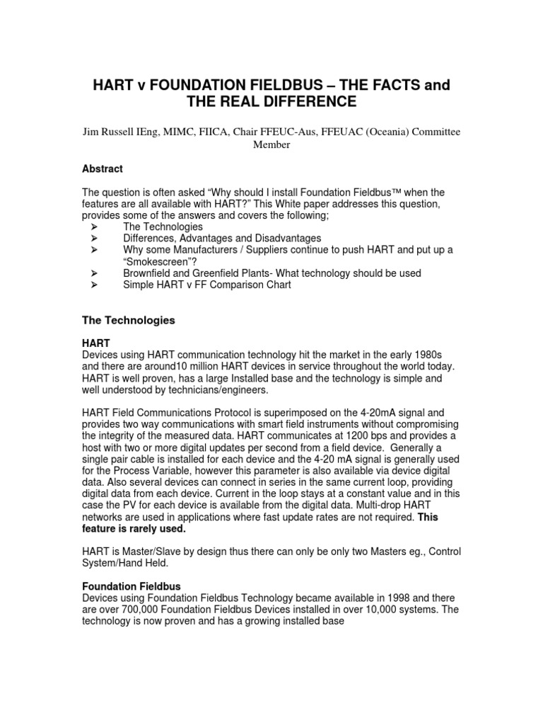 HART Vs Foundation Fieldbus - Comparison | PDF | Input/Output | Computer Engineering