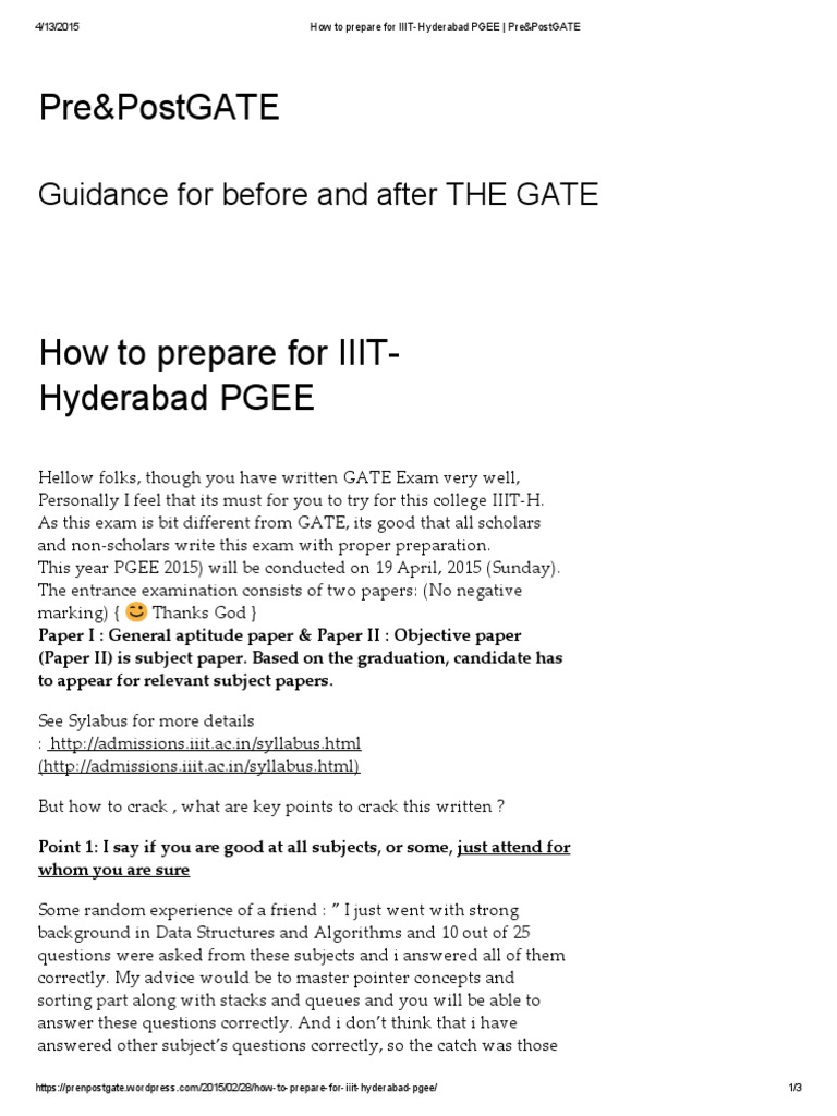 Preparing Effectively for the IIIT-Hyderabad PGEE: Tips for Mastering ...