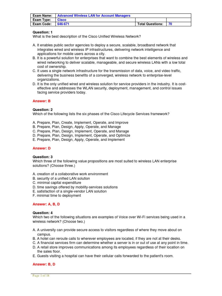 Answer: B: Exam Name: Exam Type: Exam Code: Total Questions | PDF ...