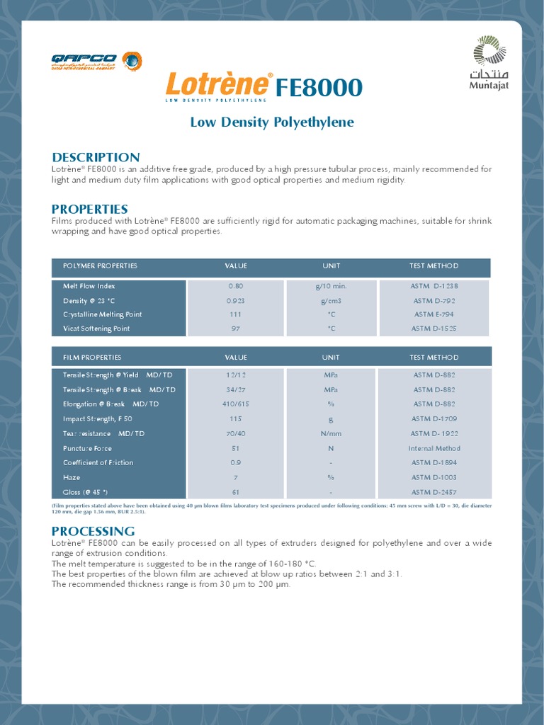 Lotrène FE8000 2014 04 16 PDF | PDF | Polyethylene | Materials
