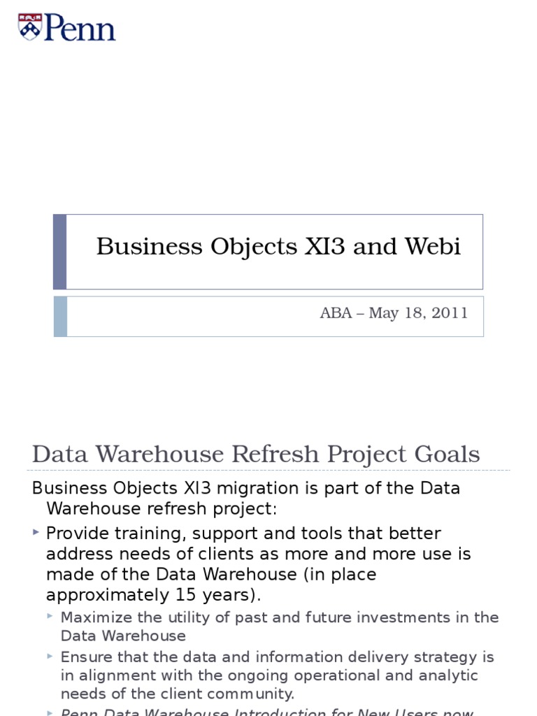 Business Objects XI3 and Webi: ABA - May 18, 2011 | PDF | Web ...