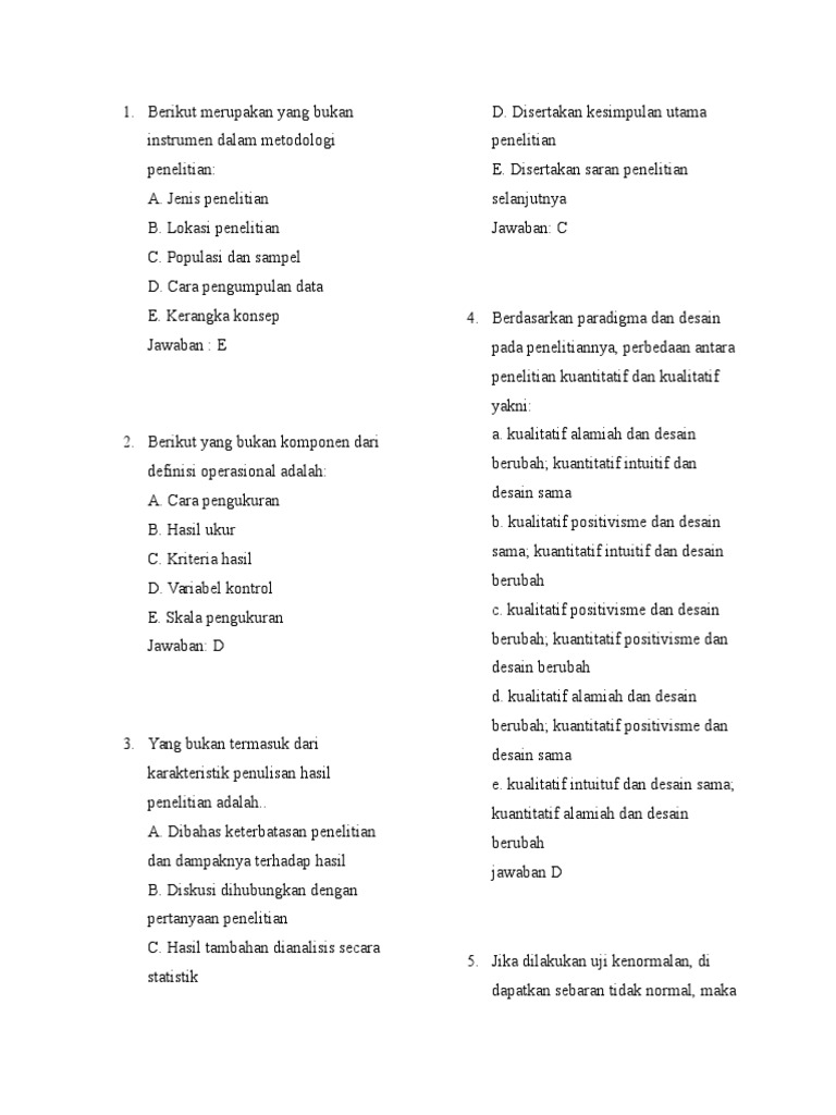 Soal Metodologi Penelitian Compile | PDF
