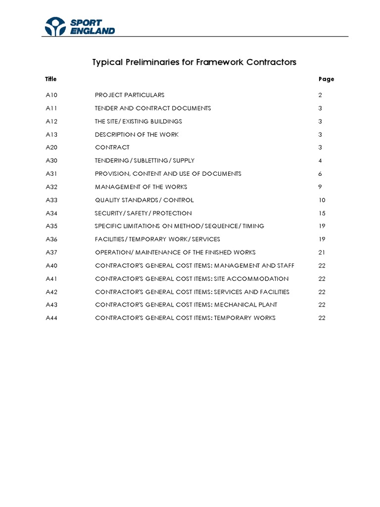 Typical Contractor Preliminaries | General Contractor | Occupational ...