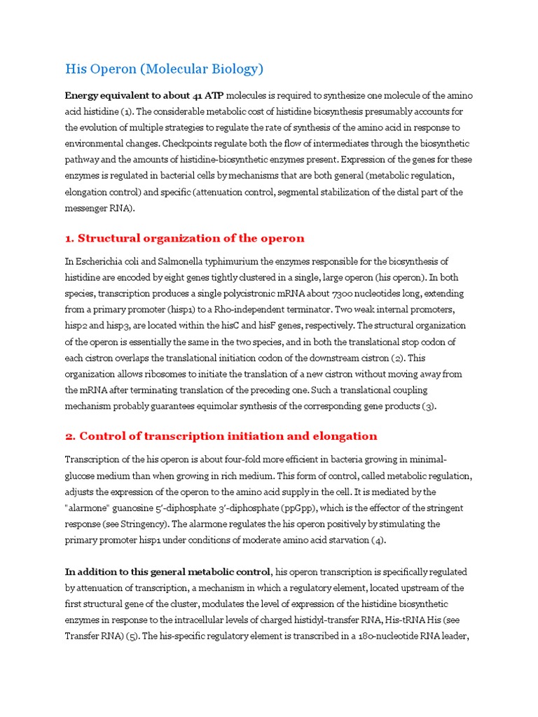 Regulation of Histidine and Hut Operons | PDF | Translation (Biology ...