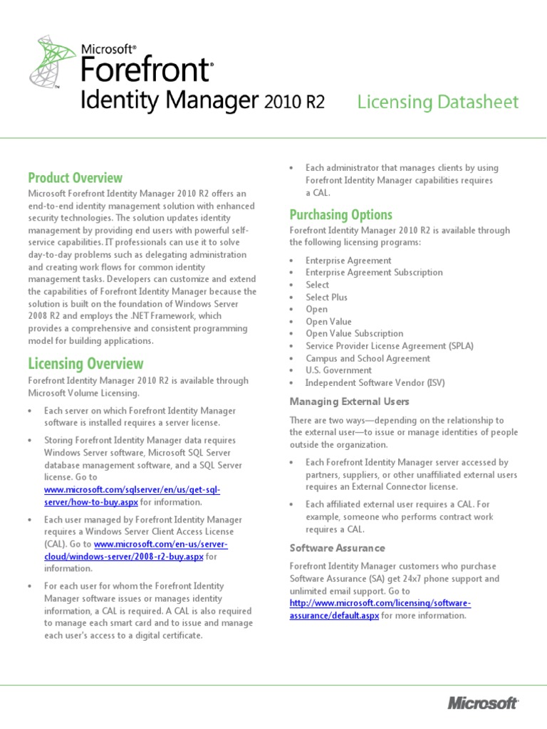 Forefront Identity Manager 2010 R2 Licensing Datasheet | PDF | Digital ...