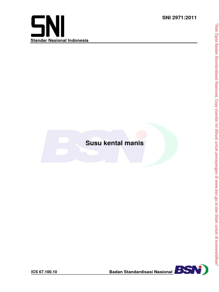 Susu Kental Manis SNI 2971-2011 Web | PDF